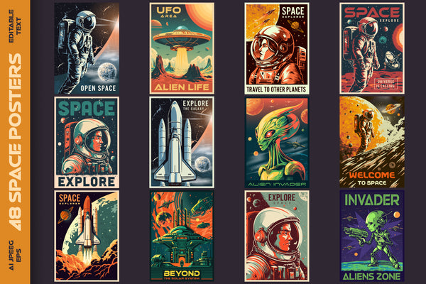 Space Poster Design Templates – 48 Retro Sci-Fi Posters - DGIM Studio